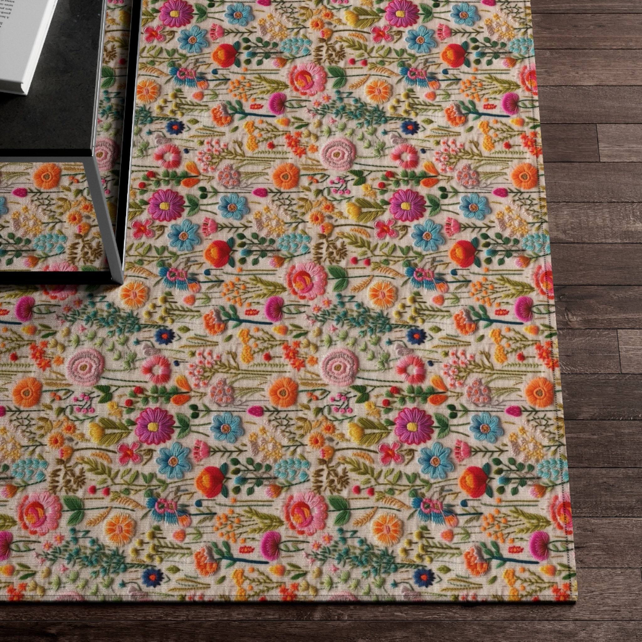 Rainbow Flower Meadow Rug, Colorful Area Rug, Cottagecore Floor Mat ...
