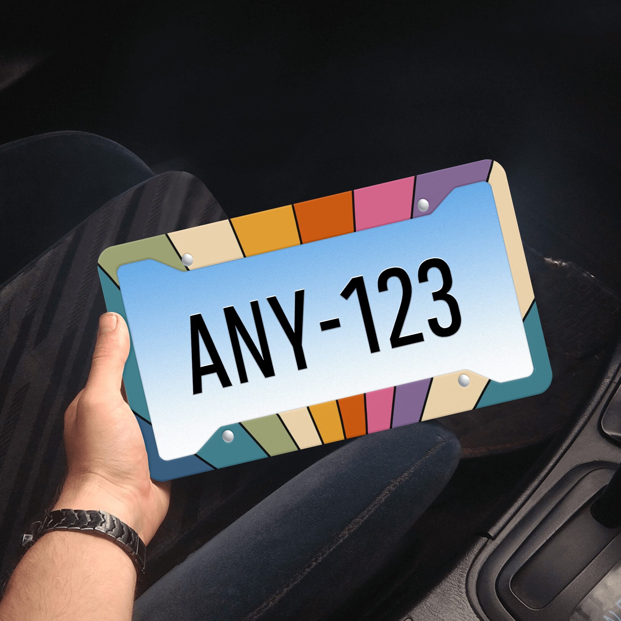Retro Sun Rays License Plate Frame Cute, 70s License Plate Frames for ...