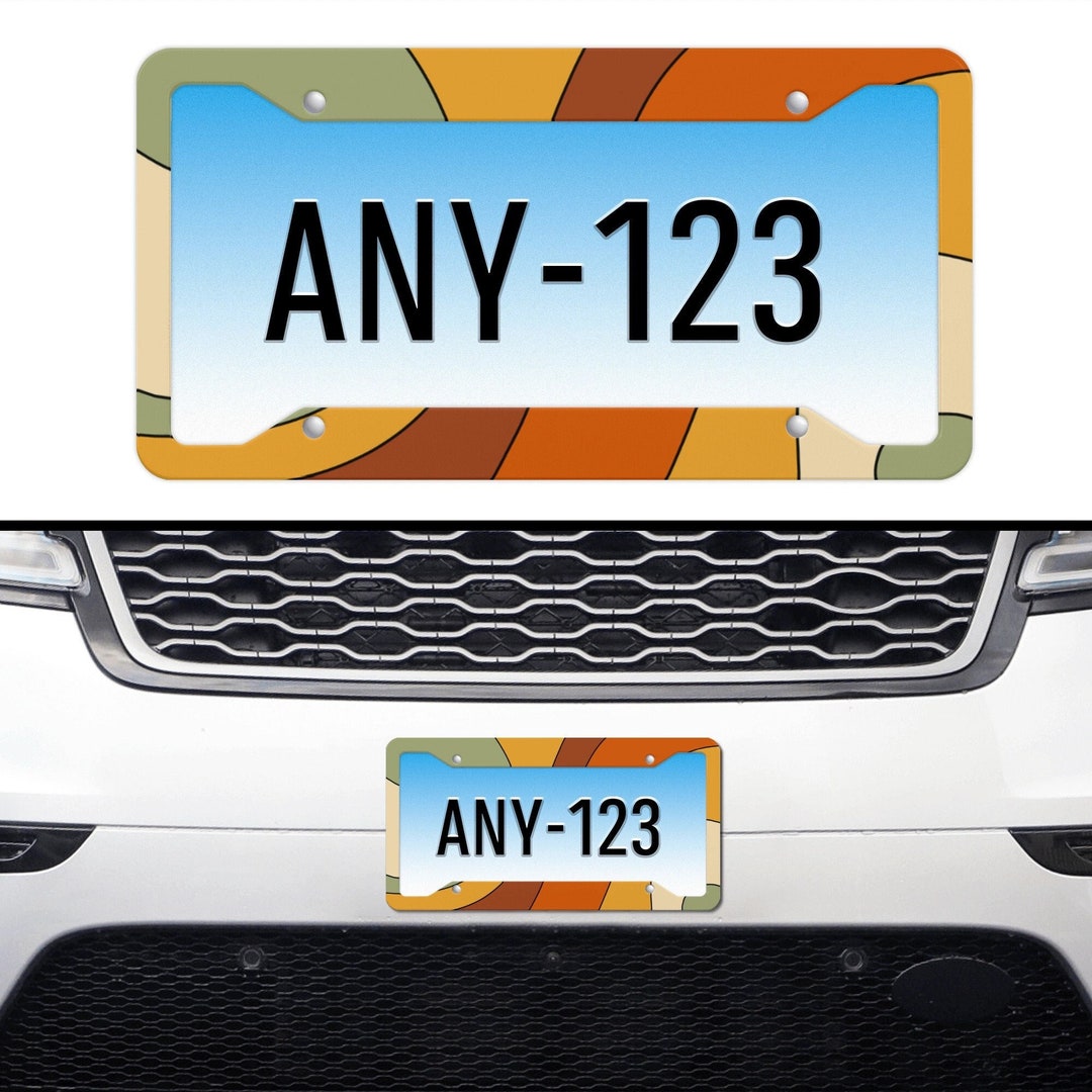 Retro Groovy License Plate Frame Cute, Orange Brown License Plate ...