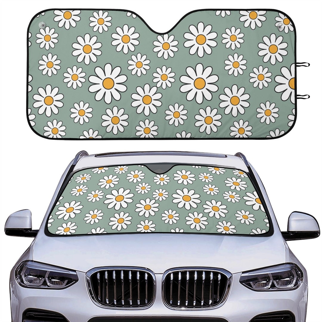 Daisy Sage Windshield Sun Shade, Boho Floral Windshield Sunshade, Sun ...
