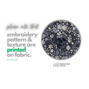 Floral Skull Round Rug Faux Embroidery, Western Gothic Area Rug, Black ...