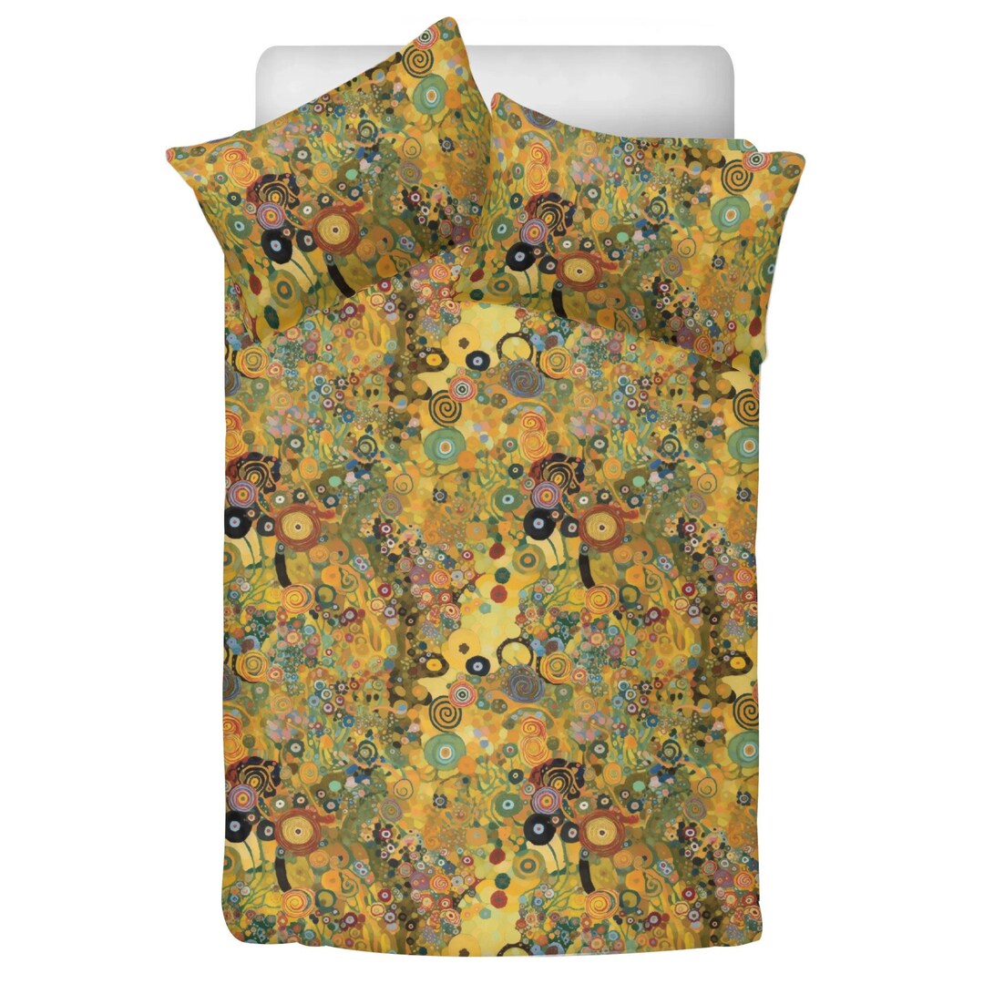Klimt Floral Duvet Cover Set, Soft Polyester Bedding Yellow, the Kiss ...