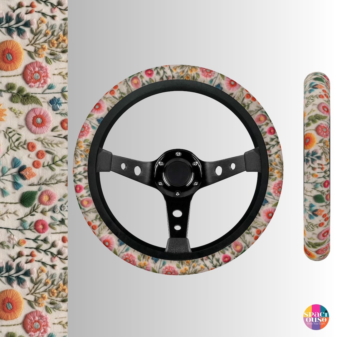 Tiny Wildflowers Steer Wheel Cover, Flora Car Wheel Cover for Women ...