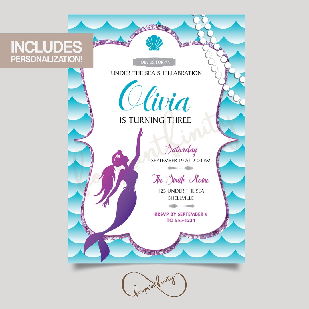 Custom Mermaid Shellabration Birthday Theme Party Invitation, Digital ...