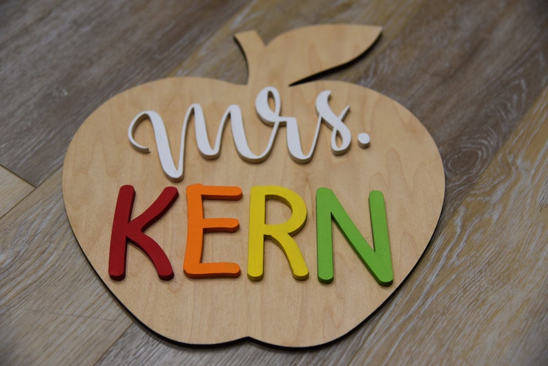 Teacher Name Wood Sign Apple Name Sign Teacher Gift Custom | Etsy