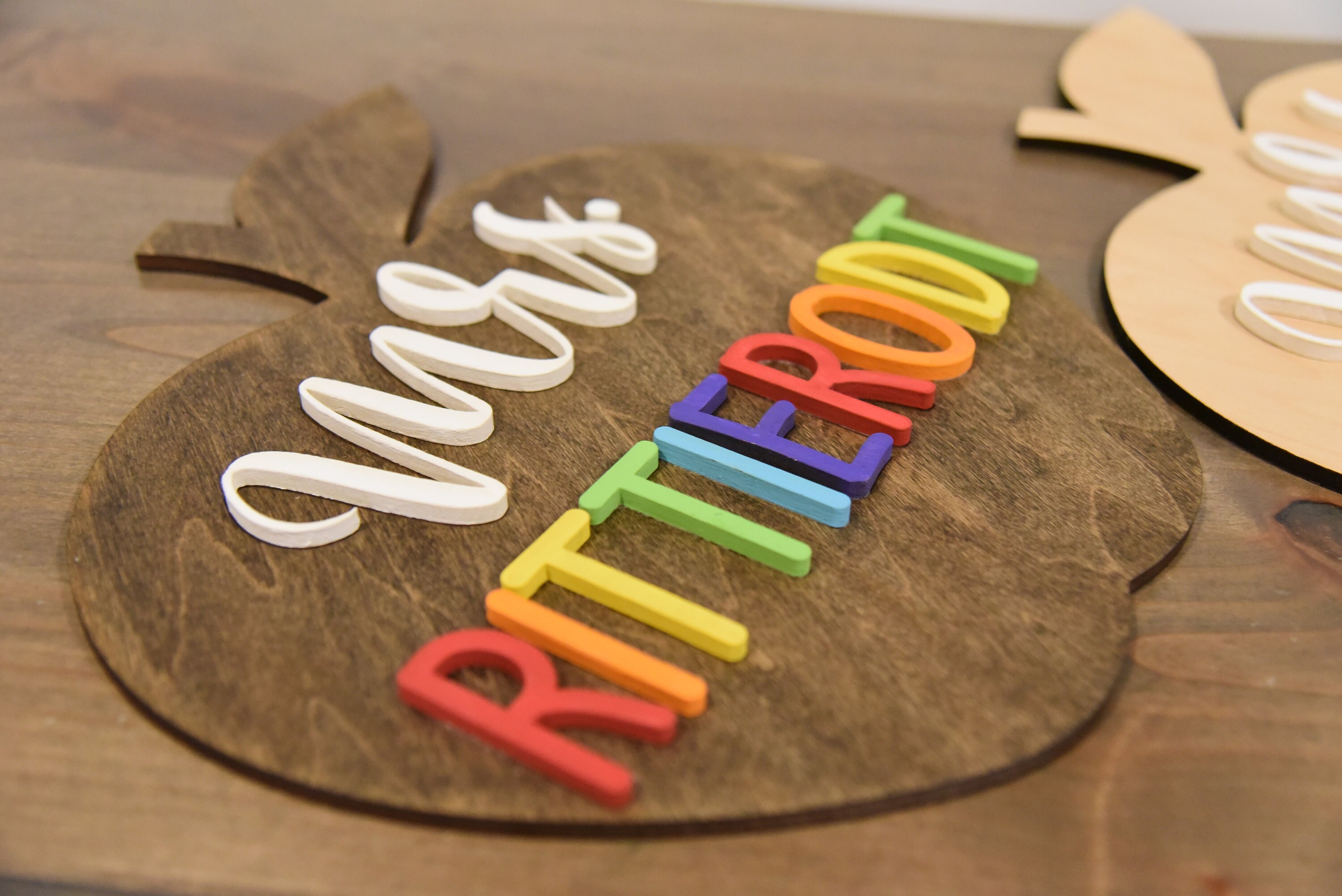 Teacher Name Wood Sign Apple Name Sign Teacher Gift Custom - Etsy