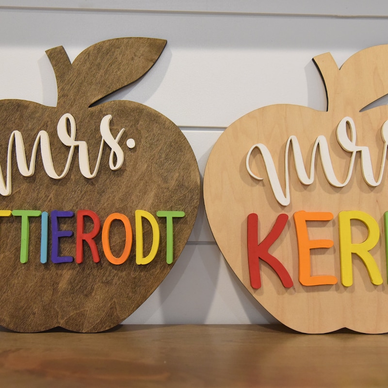 Wood Apple Teacher Sign - Etsy