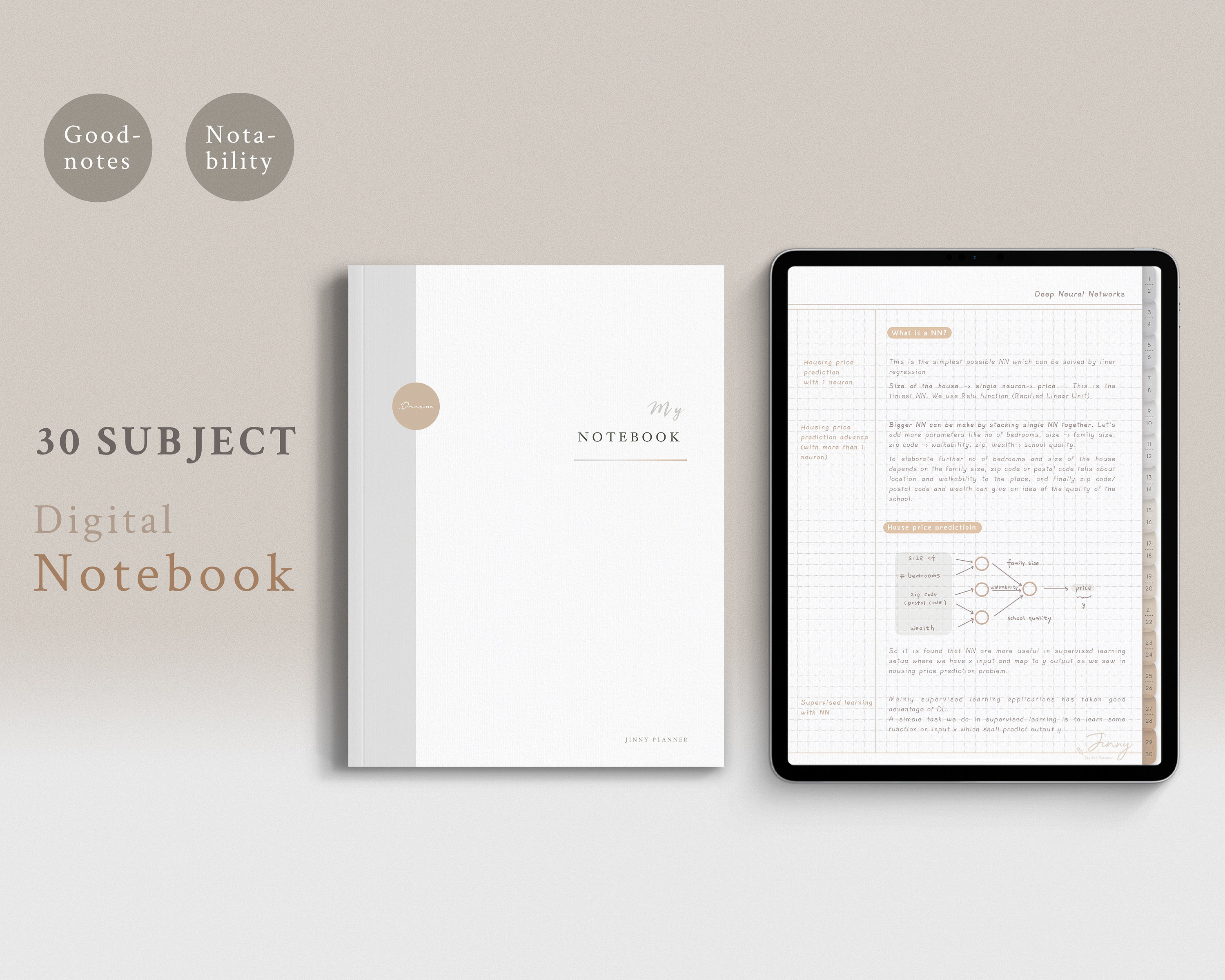 Digital Notebook - 30 Subjects, for Goodnotes and Notability, Cornell ...