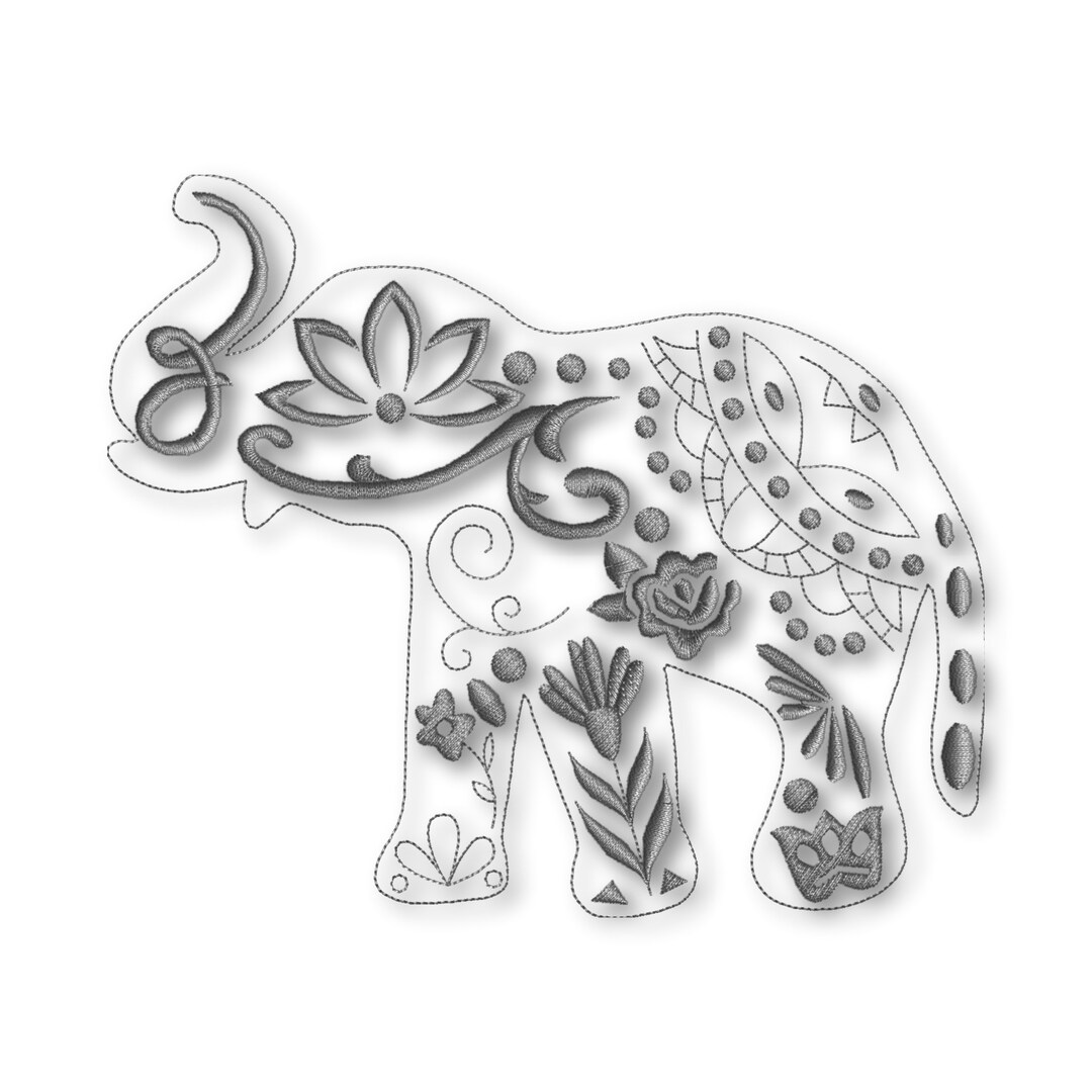 Elephant Mandala Embroidery Designs Animal Flower Sketch Machine ...