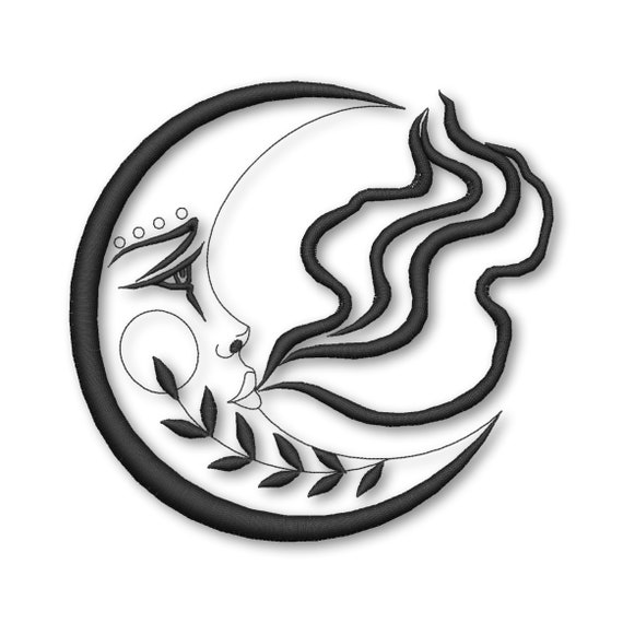 Crescent Moon Face and Starry Night Space Embroidery Designs - Etsy