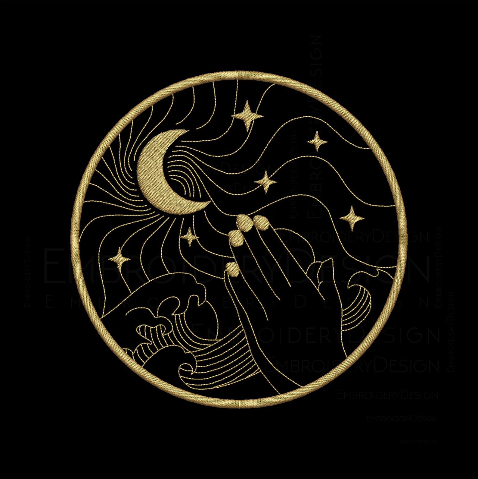 Hand With Moon and Stars Embroidery Designs Machine Instant - Etsy
