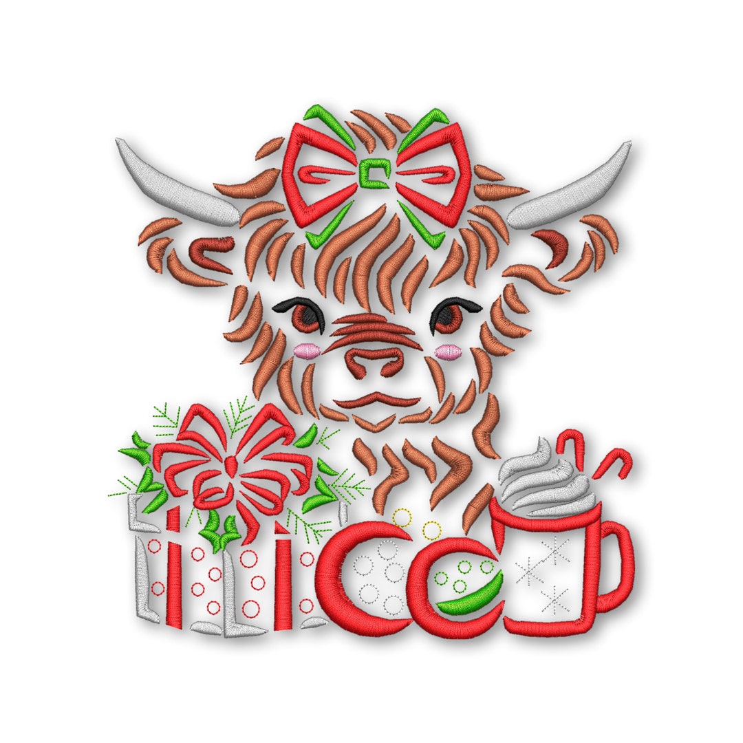 Baby Highland Cow Christmas Embroidery Designs Machine Instant Digital ...