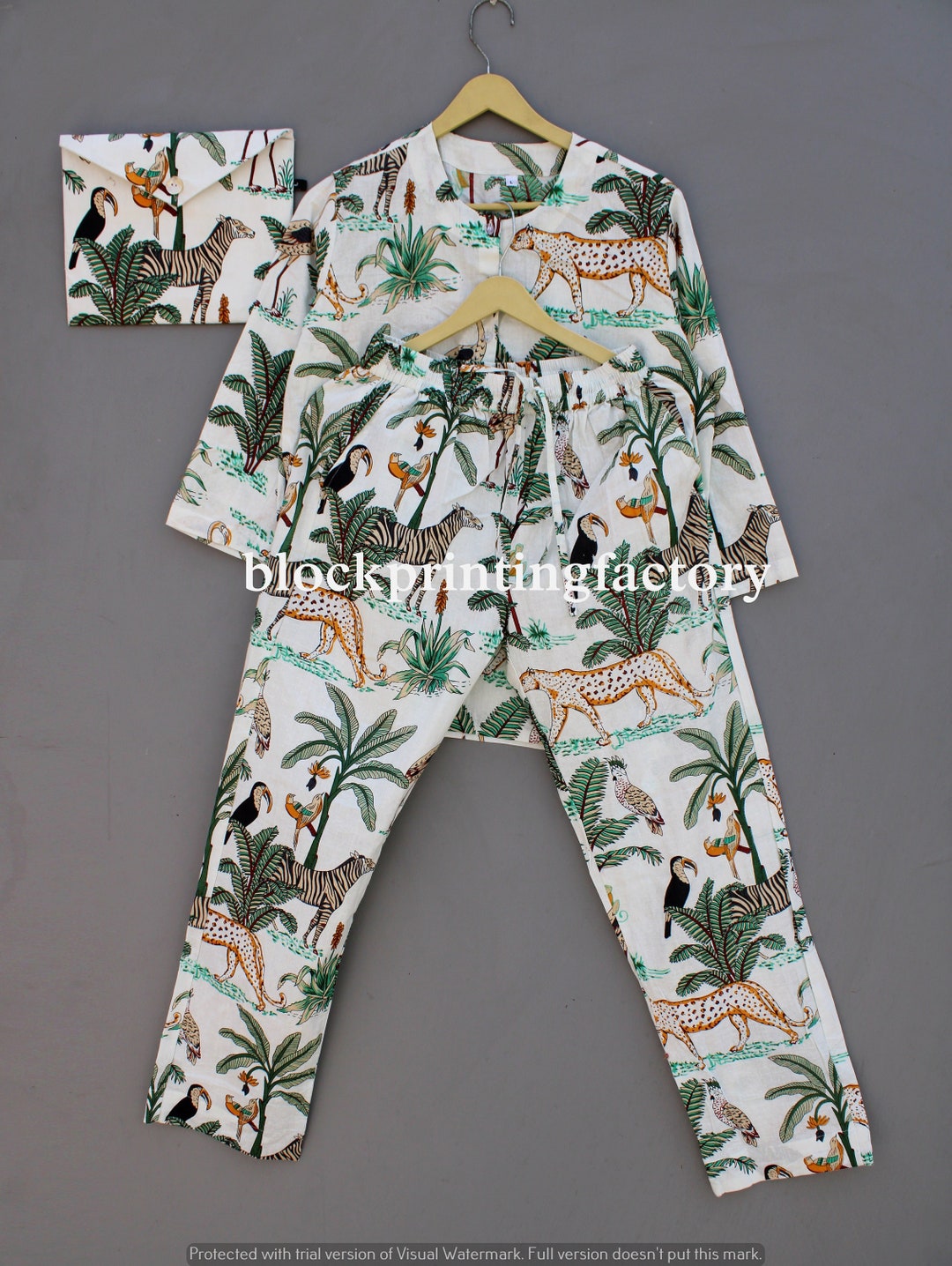 Animal Print Cotton Pajama Set: Hand Block Printed Sleepwear - Etsy