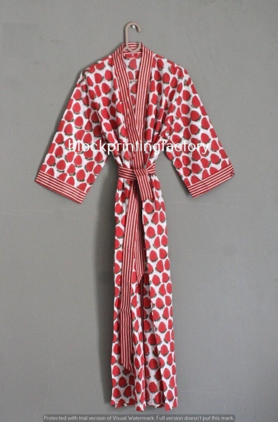 Strawberry Print Cotton Kimono Robe: Indian Handmade Soft Bath Robe - Etsy