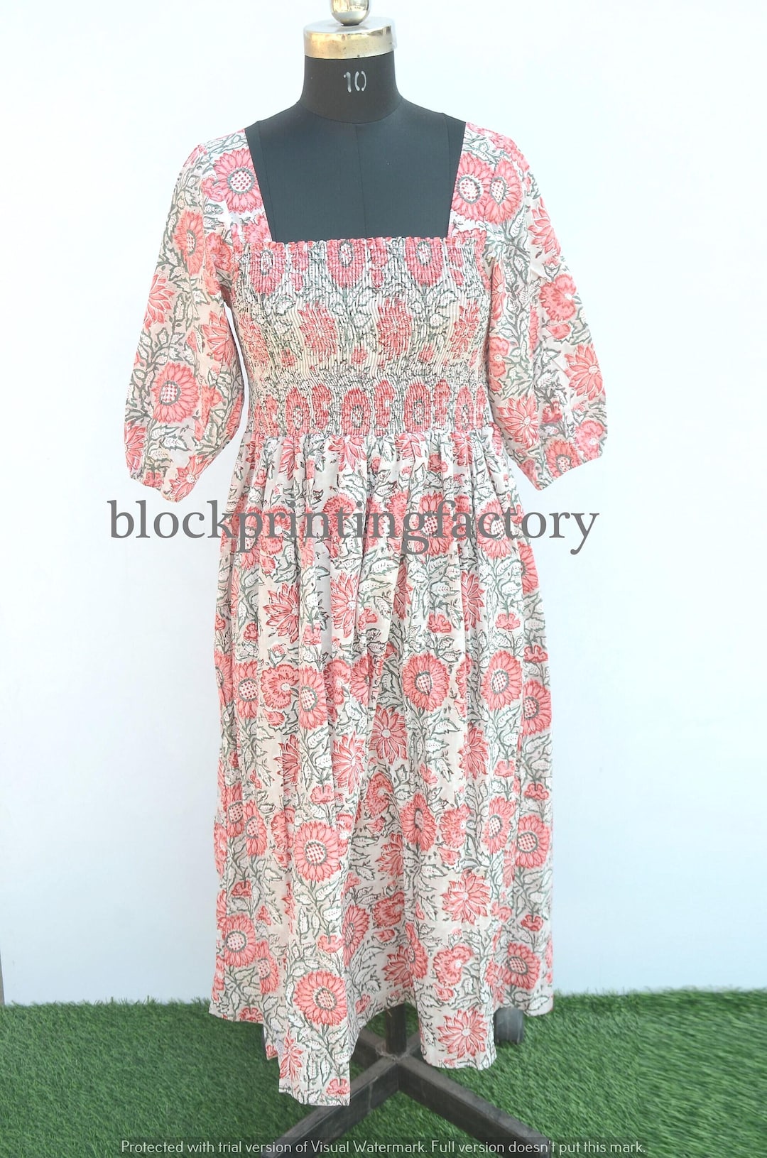 Hand Block Print Cotton Dress: Boho Floral Summer Midi - Etsy
