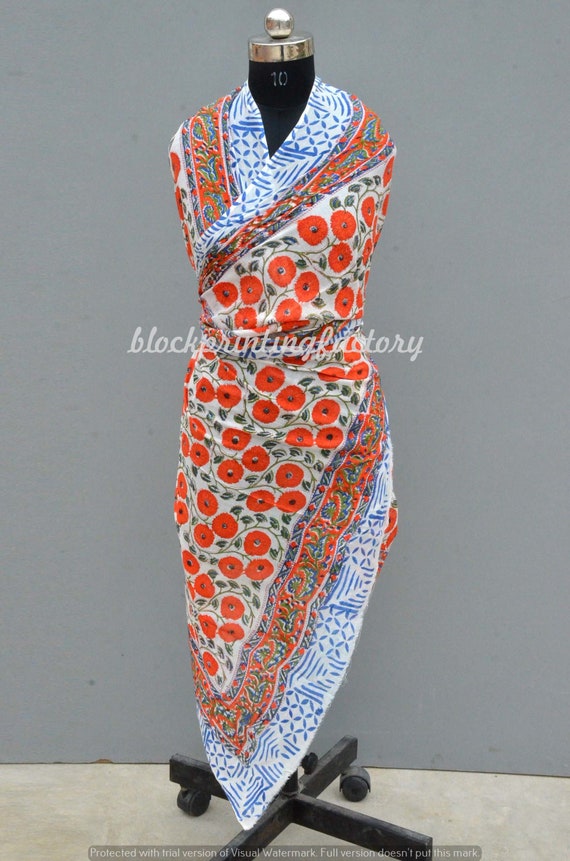 Hand Block Print Beach Sarongs Soft Voile Summer Voile - Etsy