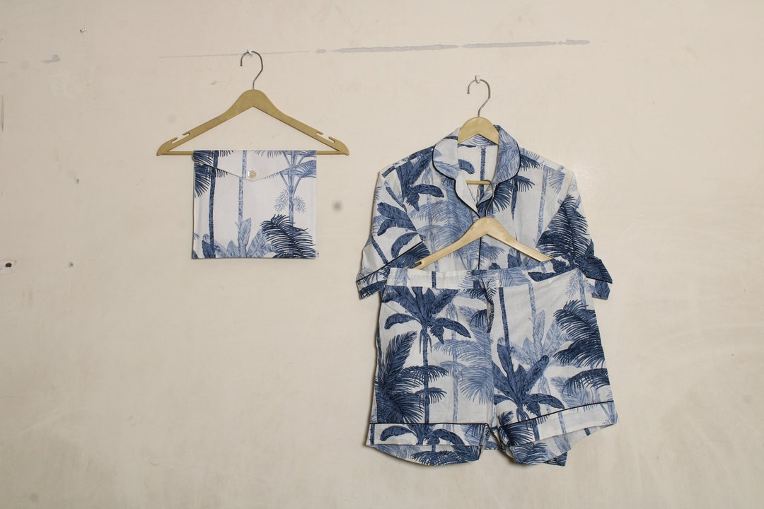Hand Block Printed Cotton Pajama Set: Short Sleeve Nightwear Set. - Etsy