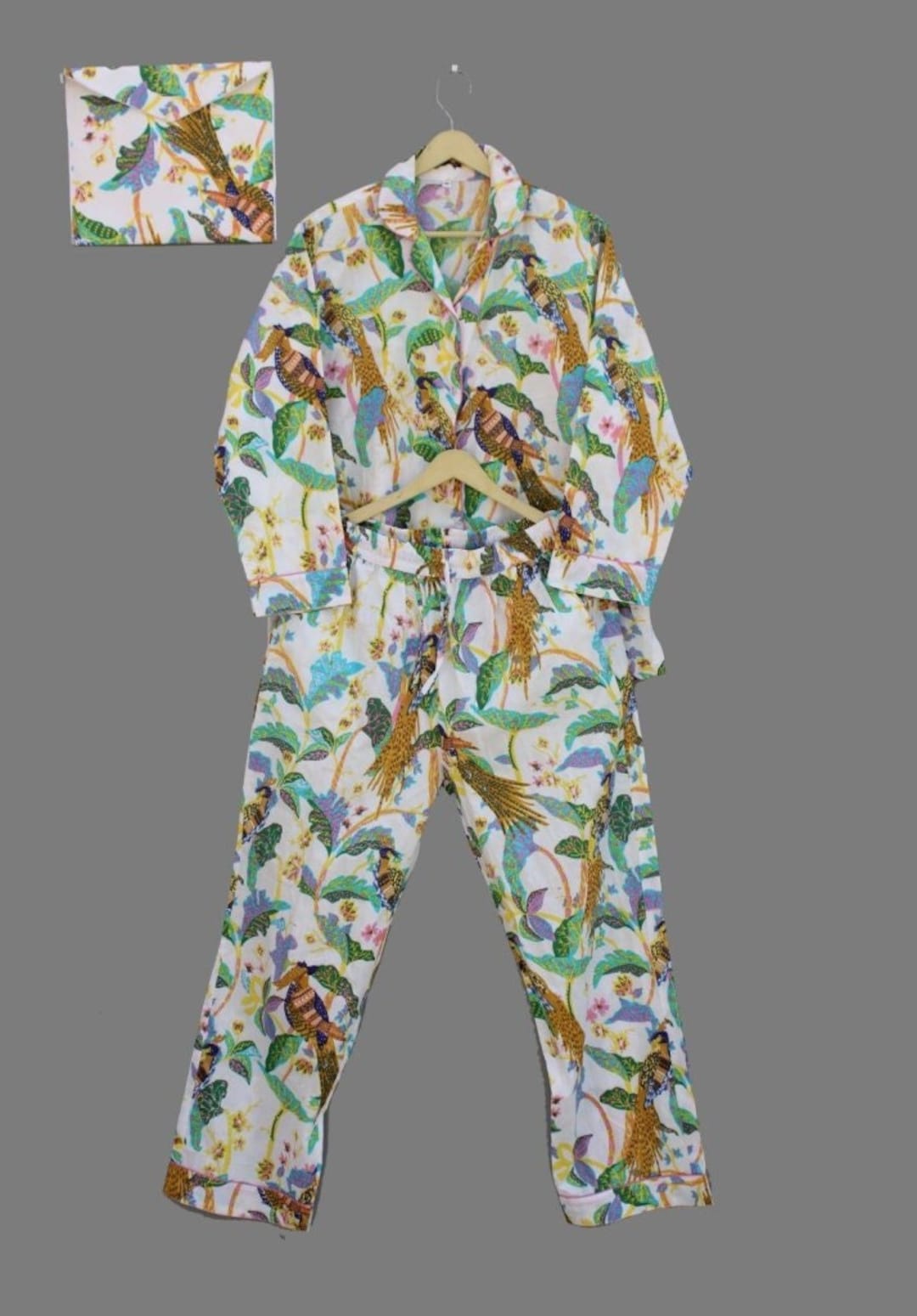 Handmade Cotton Pajama Set: Bird Print Nightwear Set. - Etsy