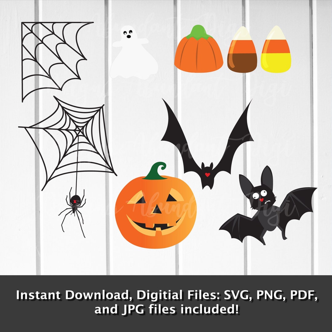 Halloween Bats Candycorn Ghost Spider Web Pumpkin, Digital Download ...
