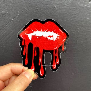 Vampire Fangs Dripping Blood Holograph Sticker | Aesthetic Halloween ...