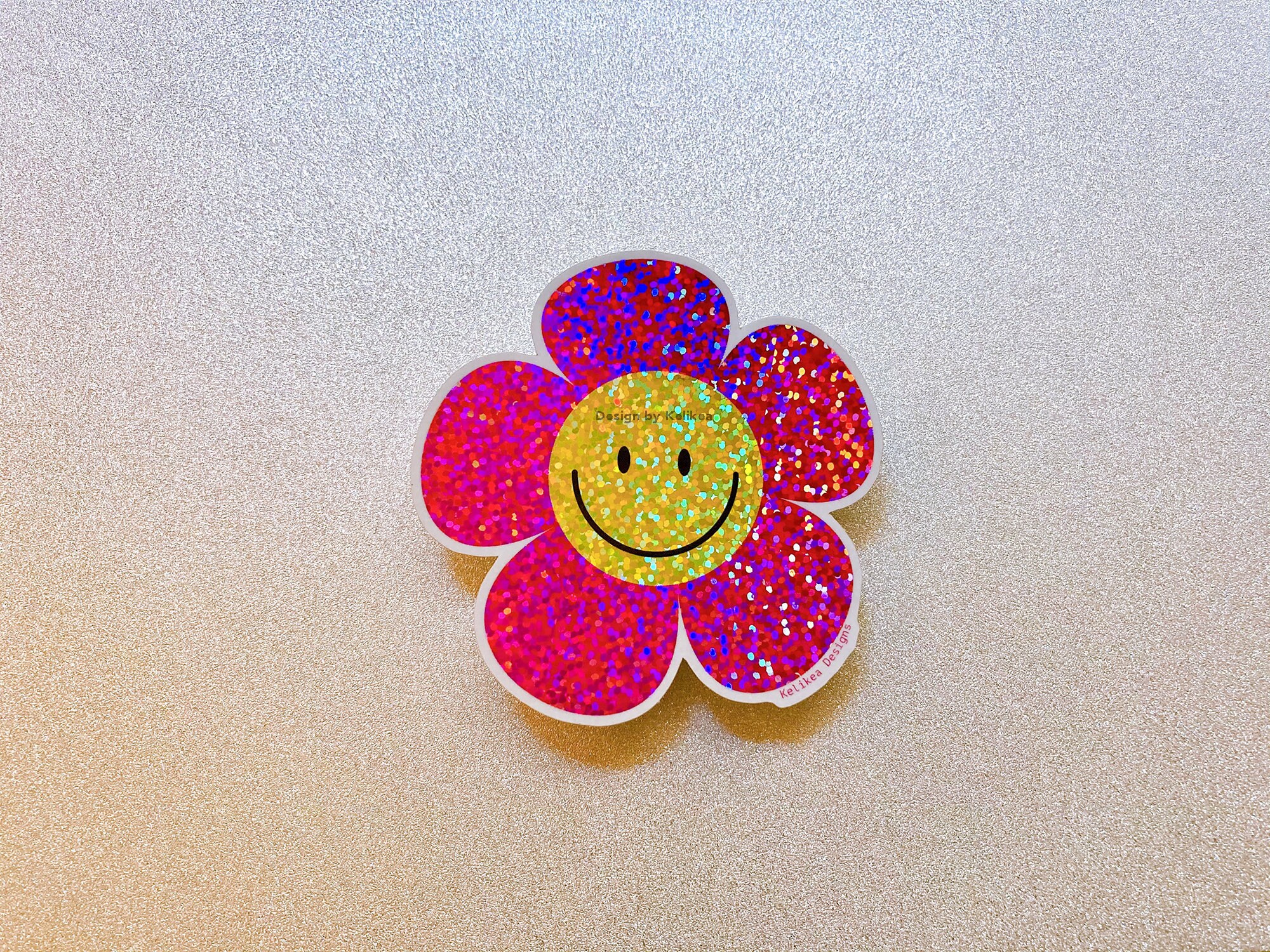 Flower Sticker | Happy Face Sticker | Glitter Sticker | 80s Sticker ...
