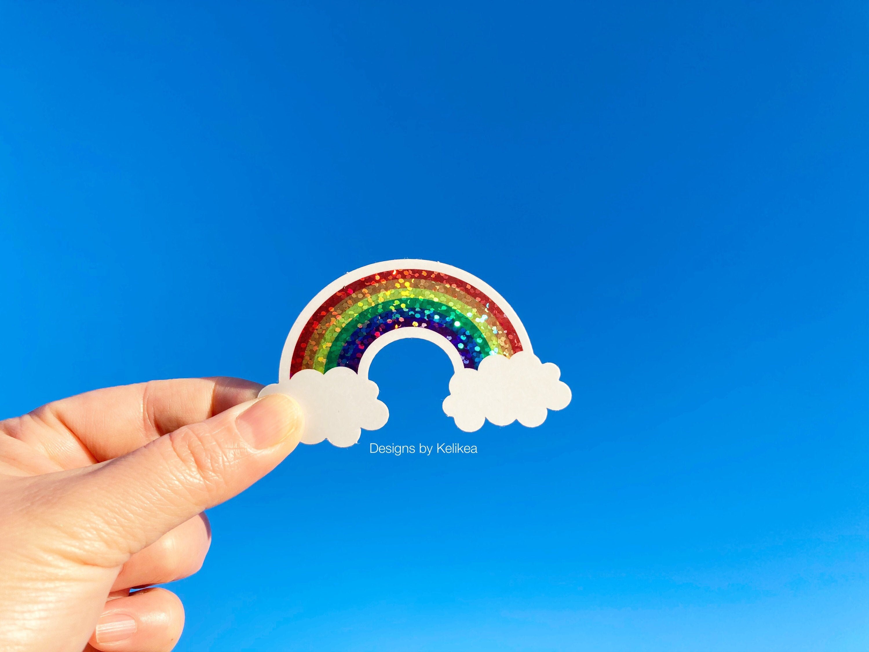 Rainbow With Clouds Sticker | Glitter Sticker | 80s Sticker | Retro ...
