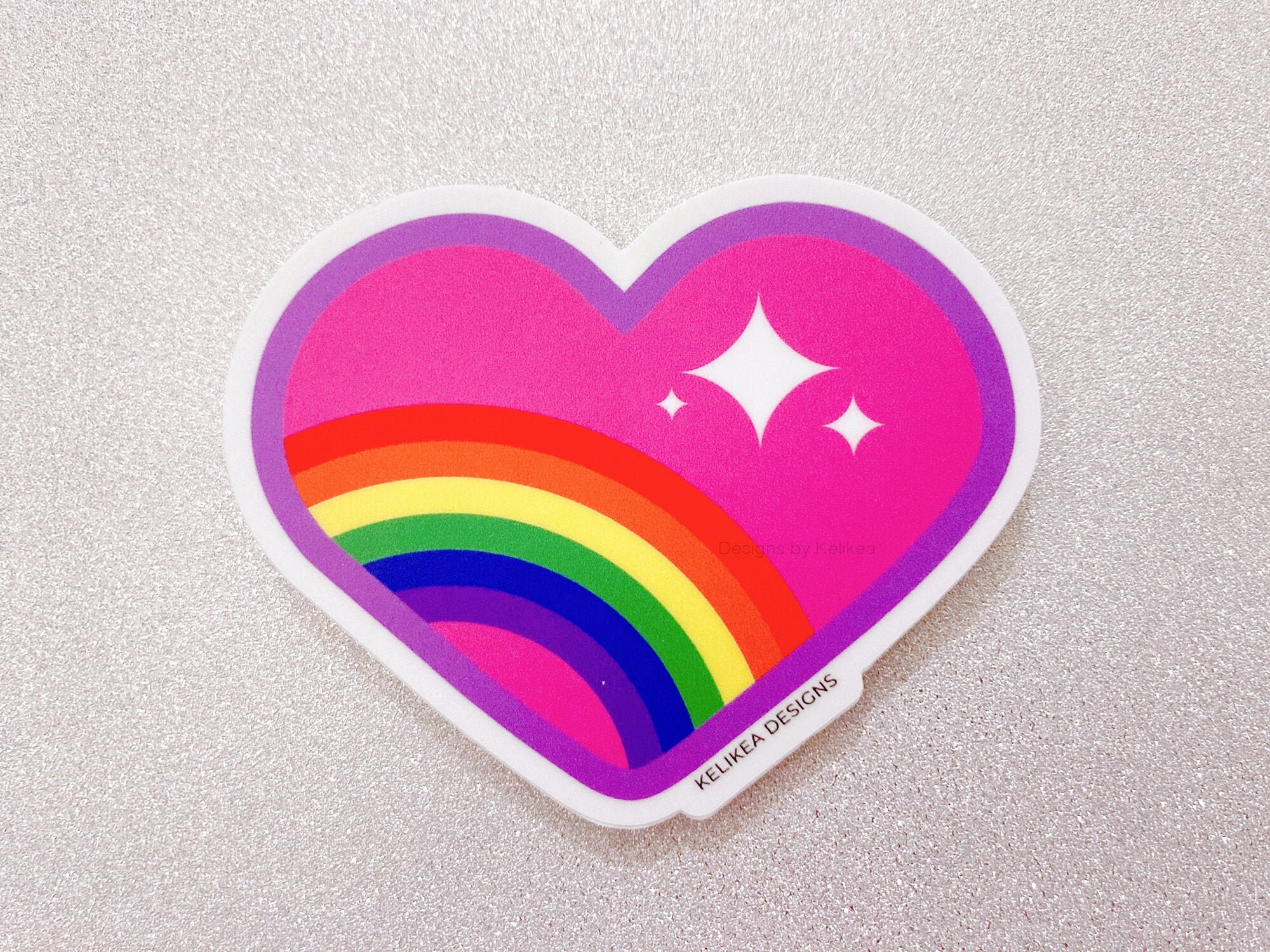 Heart With Rainbow and Sparkles Vinyl Sticker | Water Bottle Sticker ...