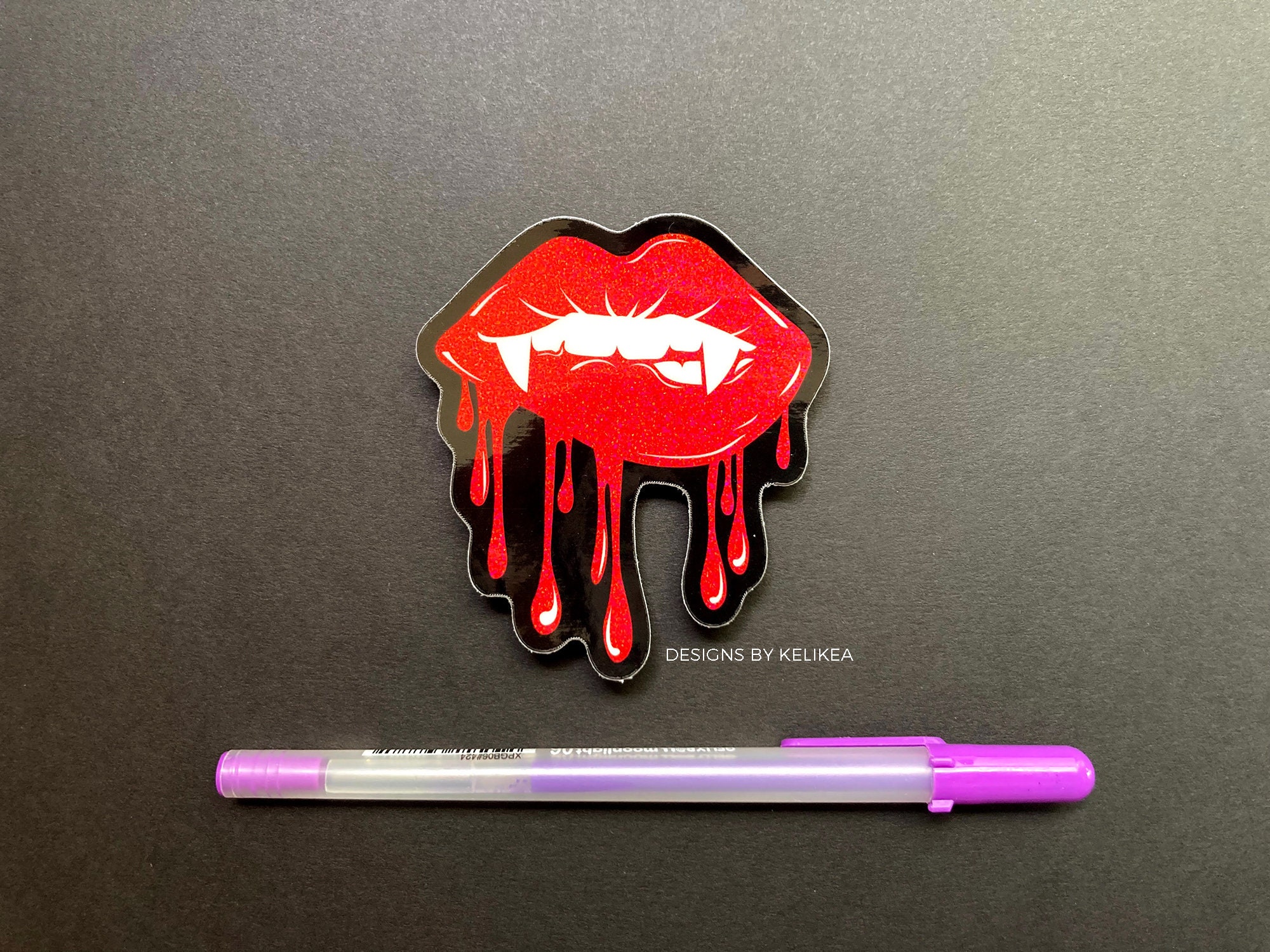 Vampire Fangs Dripping Blood Holograph Sticker | Aesthetic Halloween ...