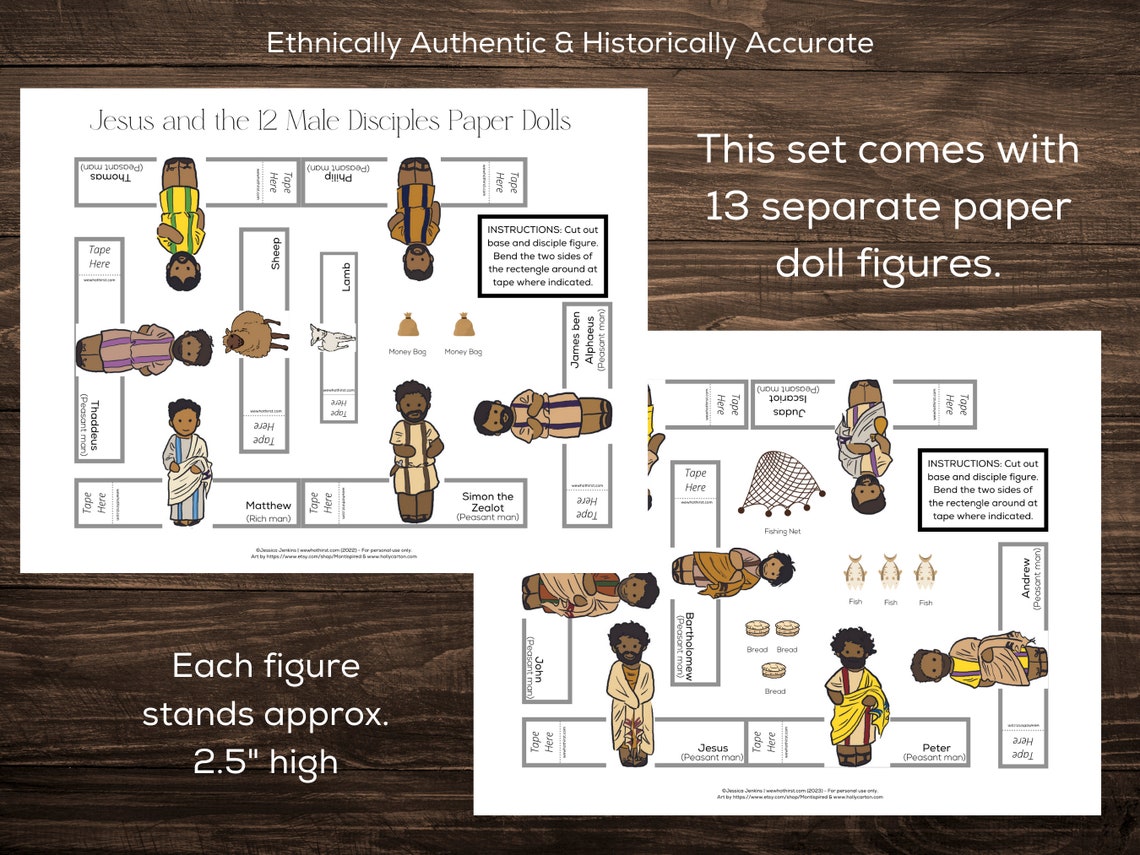 Small 12 Disciples Paper Dolls, Historically Accurate Bible ...