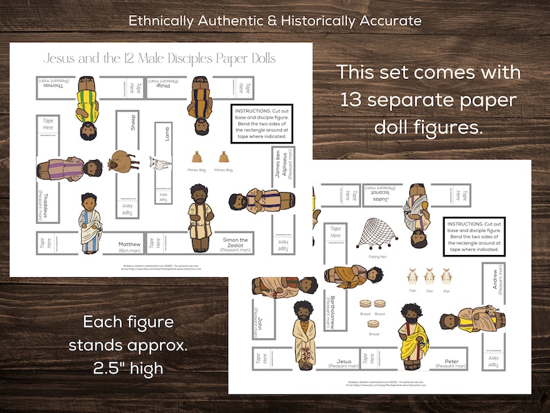 Small 12 Disciples Paper Dolls, Historically Accurate Bible ...