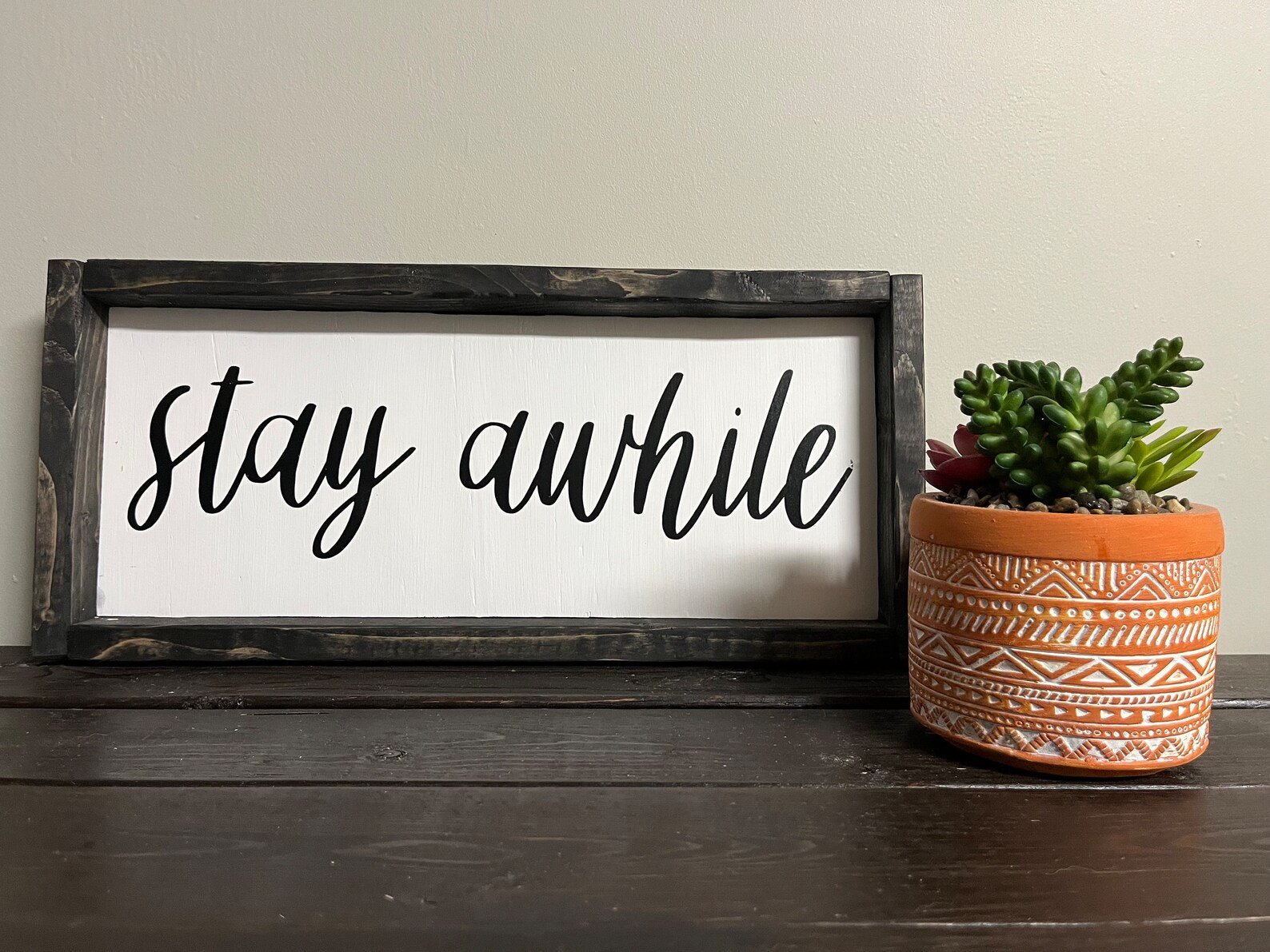 Stay Awhile Farmhouse Framed Wood Sign - Etsy