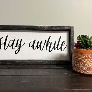 Stay Awhile Farmhouse Framed Wood Sign - Etsy