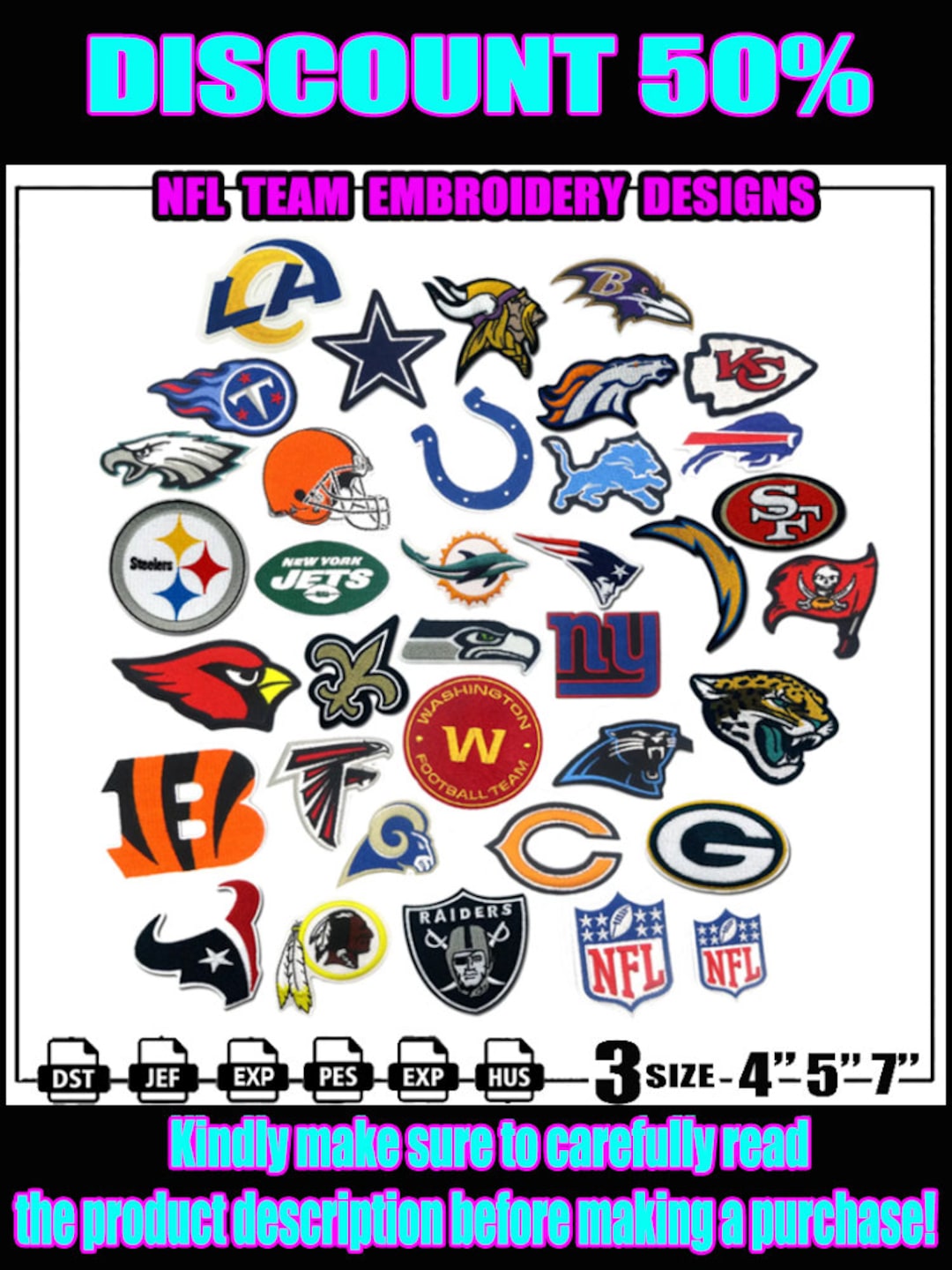 NFL Embroidery Design Bundle, Football Team Logo Embroidery, Football ...