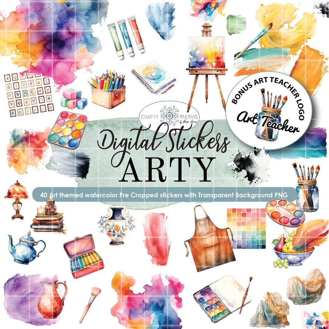 Watercolor Art Clipart Bundle – Paint Brushes, Splashes, Tools (digital ...