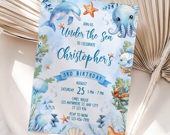 Under the Sea Birthday Invitation Template, Editable Ocean Animals ...