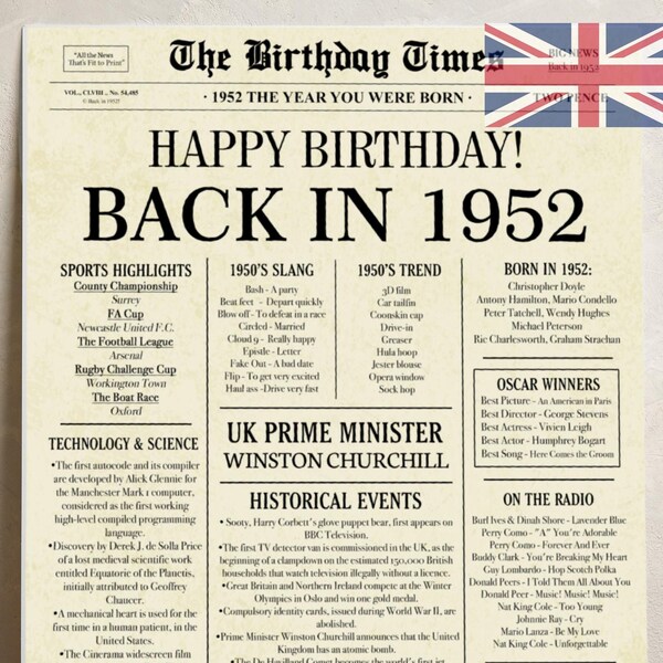 1952 Birthday - Etsy