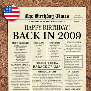 2009 Poster, 14th Birthday Newspaper Sign, 2009 Birthday Poster INSTANT ...