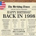1998 Poster 25th Birthday Newspaper Sign 1998 Birthday - Etsy