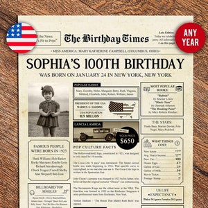 100th Birthday NEWSPAPER Poster 100th Birthday Poster 100th - Etsy