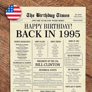 1995 Poster, 28th Birthday Newspaper Sign, 1995 Birthday Poster INSTANT ...