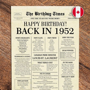 Back in 1952 CANADA 71st Birthday Newspaper Sign Canadian 1952 Birthday ...