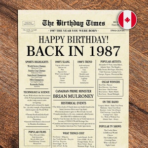 Back in 1987 CANADA 36th Birthday Newspaper Sign Canadian 1987 Birthday ...