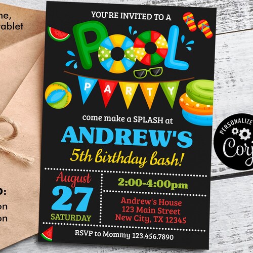Pool Invitation Pool Party Invite Instant Download Pool - Etsy