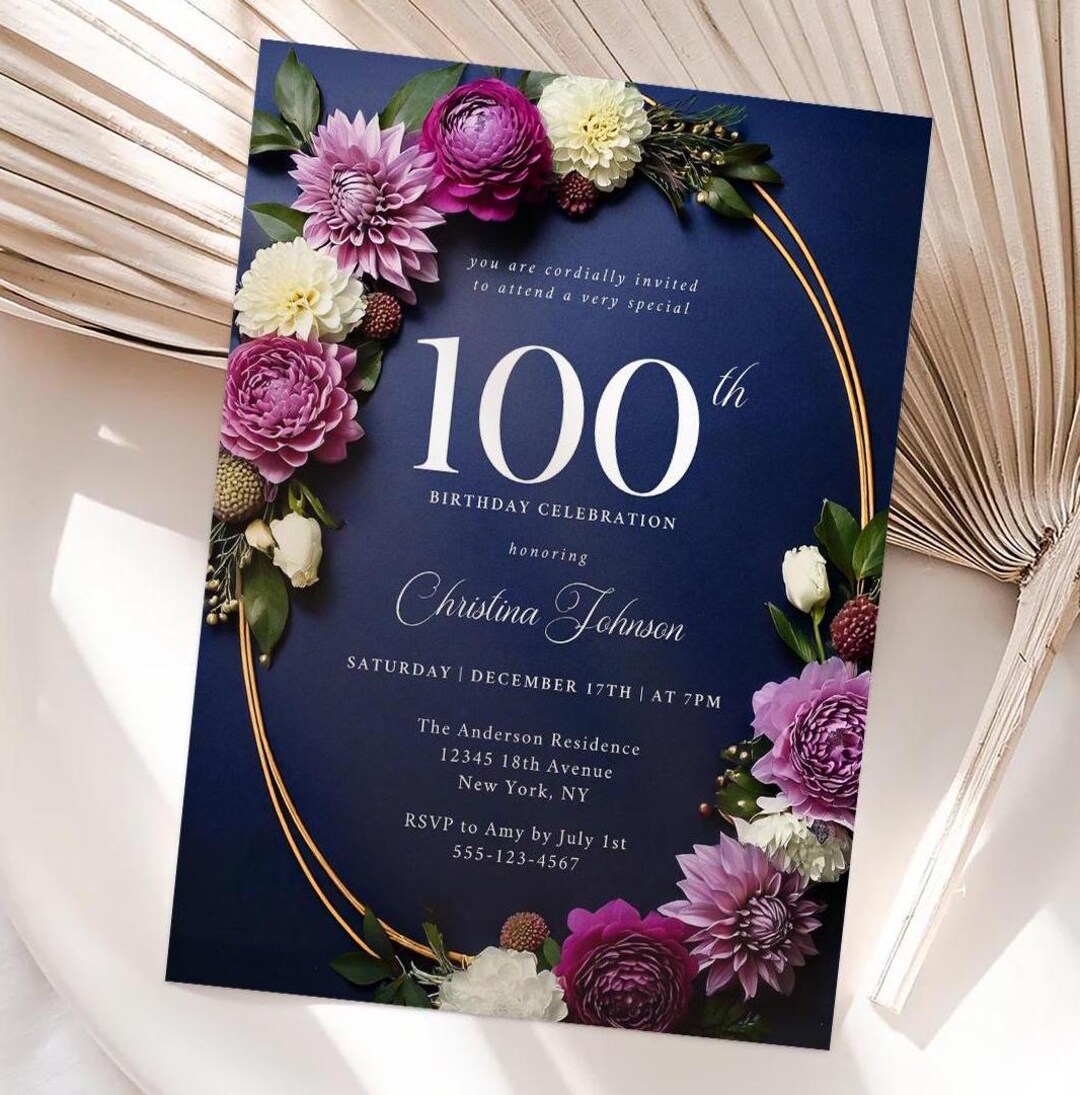100th Birthday Party Invitation Canva Template for Mother Grandma ...