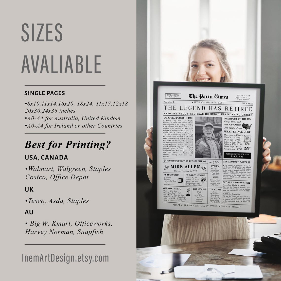 Retirement Newspaper Poster: Personalized Career Highlights (digital ...