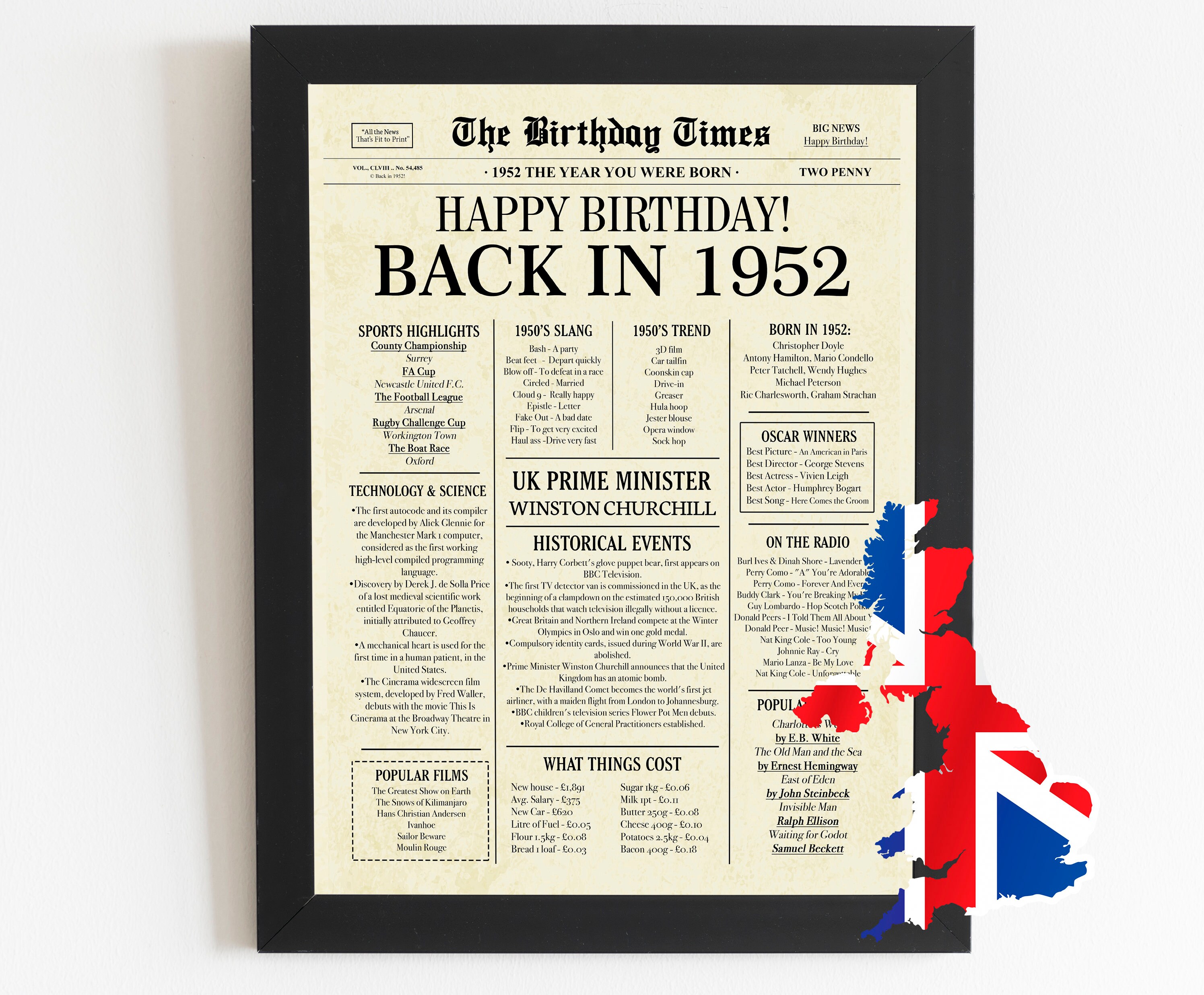 70th Birthday Decoration 1952 Poster 70th Birthday Newspaper - Etsy
