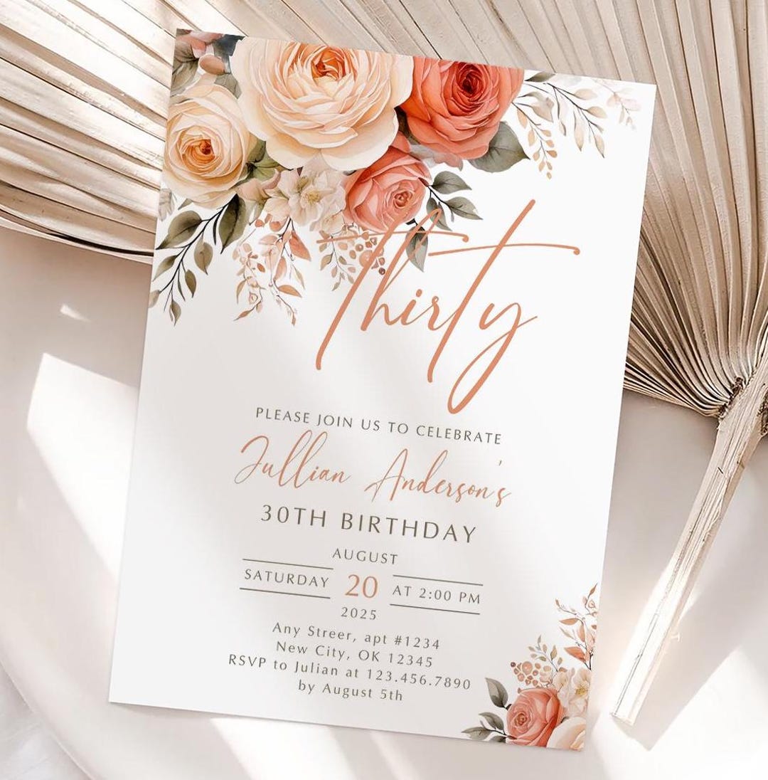 30th Birthday Invitation, Birthday Party Invitations for Women, Thirty ...