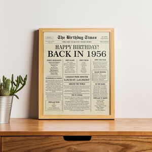 Back in 1956 CANADA 67th Birthday Newspaper Sign Canadian 1956 Birthday ...