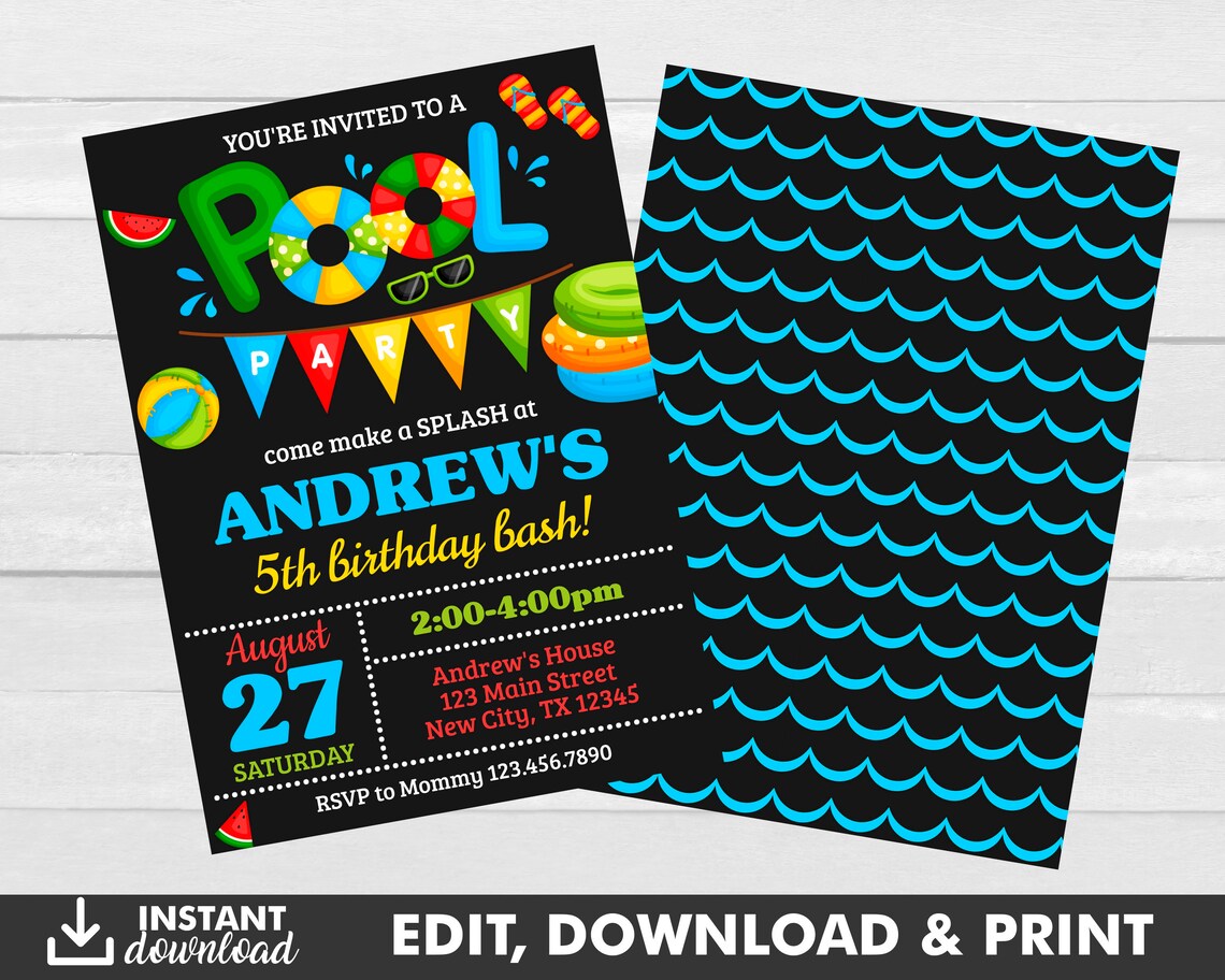Pool Party Birthday Invitation Boy Pool Party Invitation - Etsy
