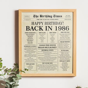 Back in 1986 CANADA 37th Birthday Newspaper Sign Canadian 1986 Birthday ...